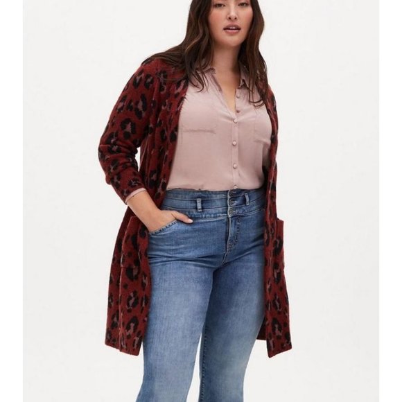 torrid | Sweaters | Torrid Red Leopard Brushed Sweater Coat Size 4x ...